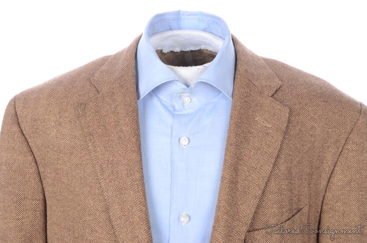 Polo Ralph Lauren Brown Herringbone Silk Wool Tweed Blazer Sport Coat 48 L