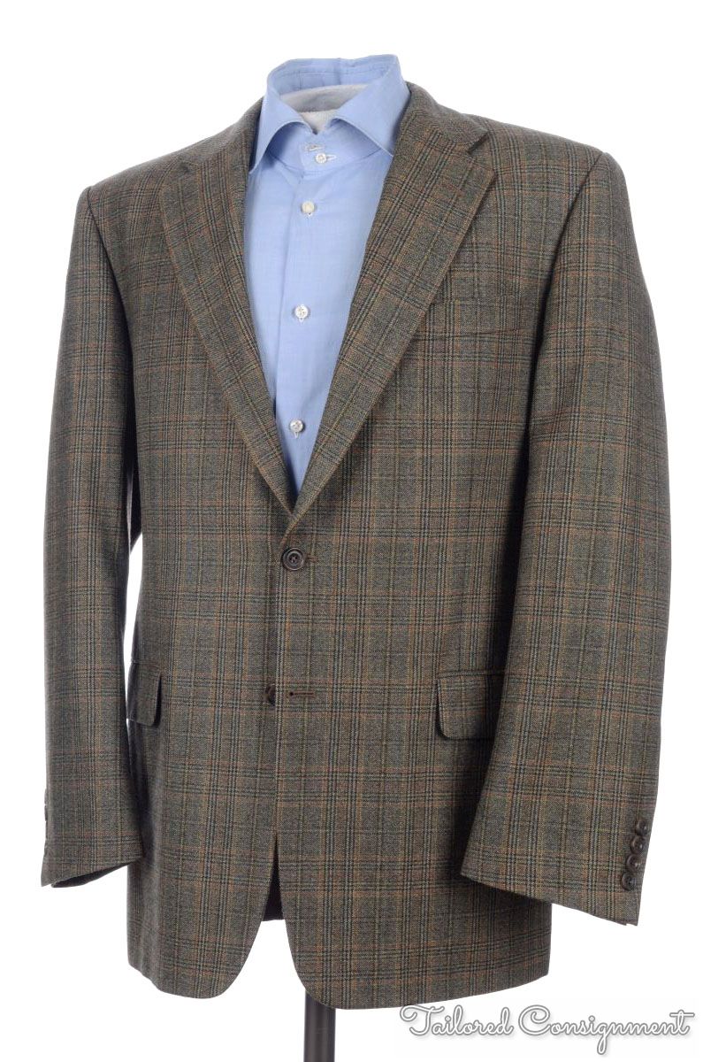 HICKEY FREEMAN Brown Plaid Check 100% Wool Mens Blazer Sport Coat ...